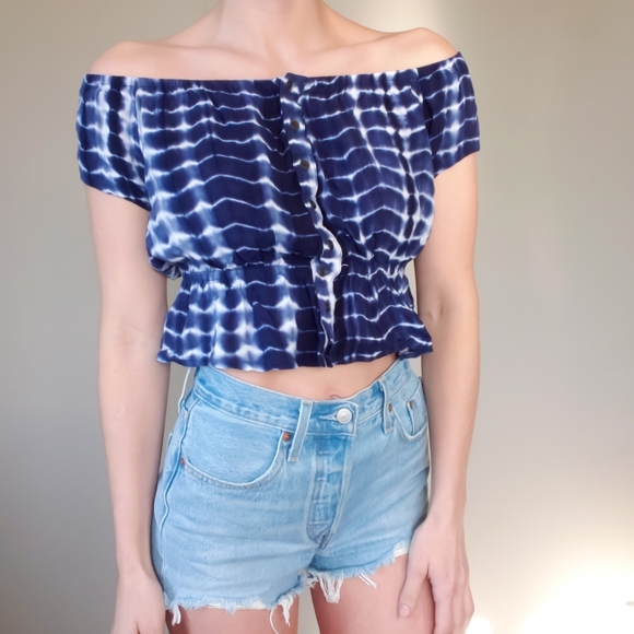 yde | Tops | Yde Tie Dye Offtheshoulder Crop Top Blue | Poshmark